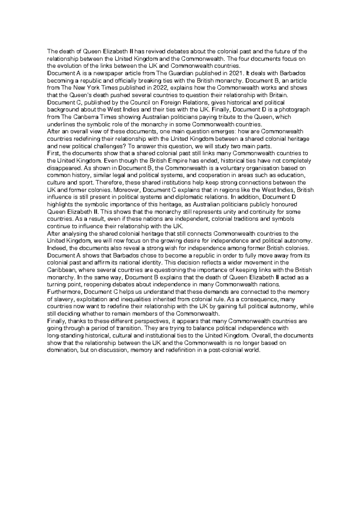 AMC Commonwealth Synthesis: Redefining UK-Commonwealth Ties - Studocu
