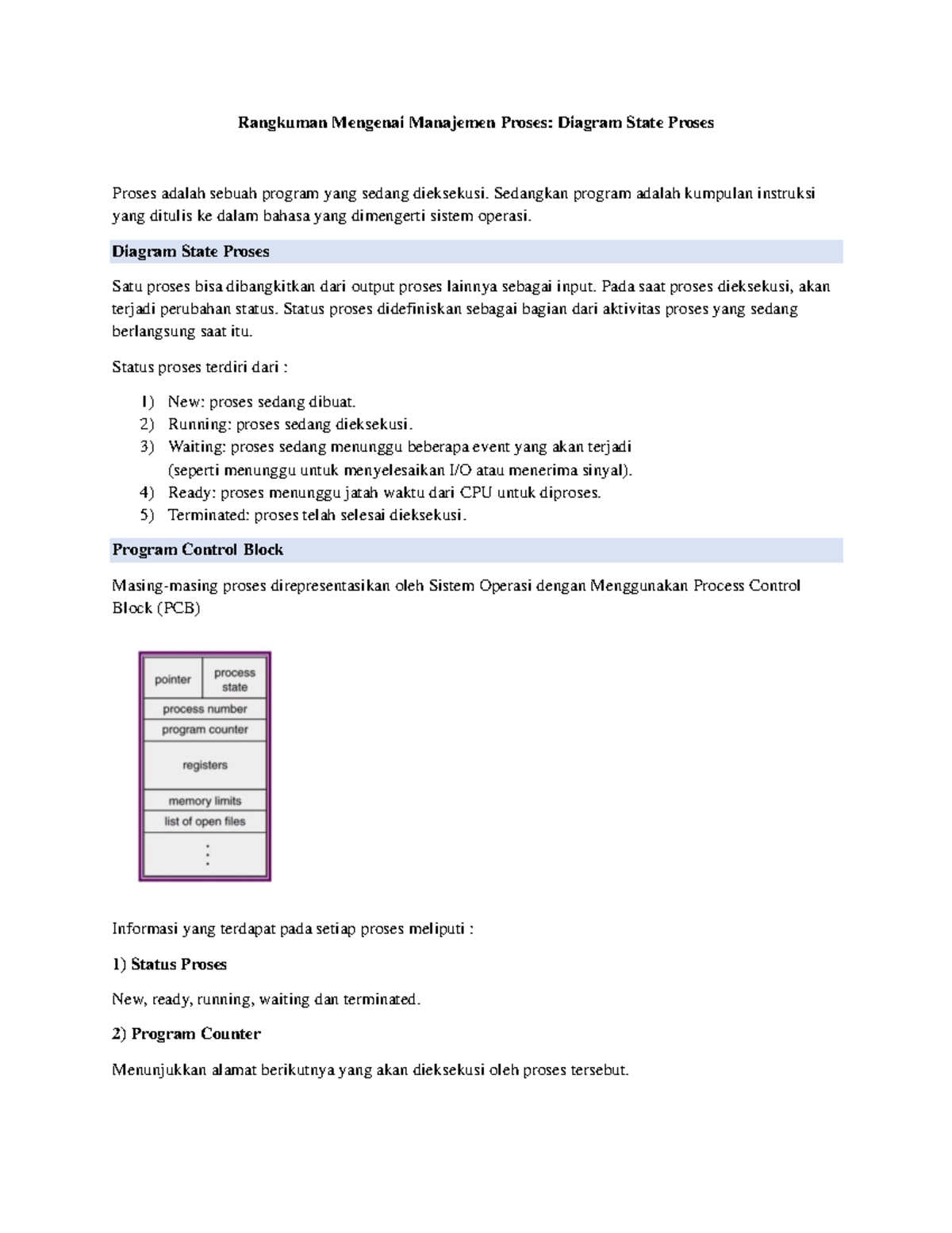 Rangkuman Manajemen Proses: Diagram State Proses dan PCB - Studocu