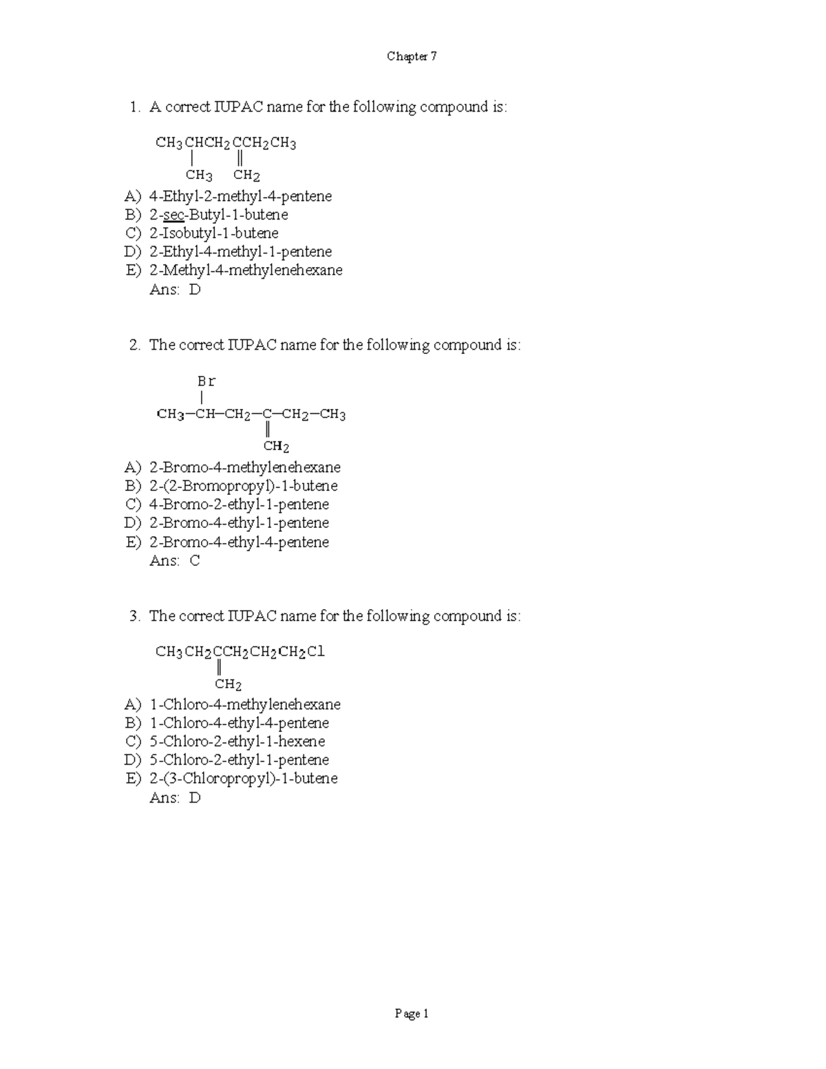 Ch07 - Chapter 7: Practice Questions and IUPAC Naming - Studocu