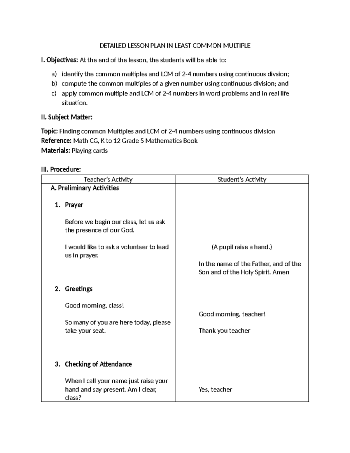 DETAILED LESSON PLAN ON LEAST COMMON MULTIPLE (LCM) FOR GRADE 5 - Studocu
