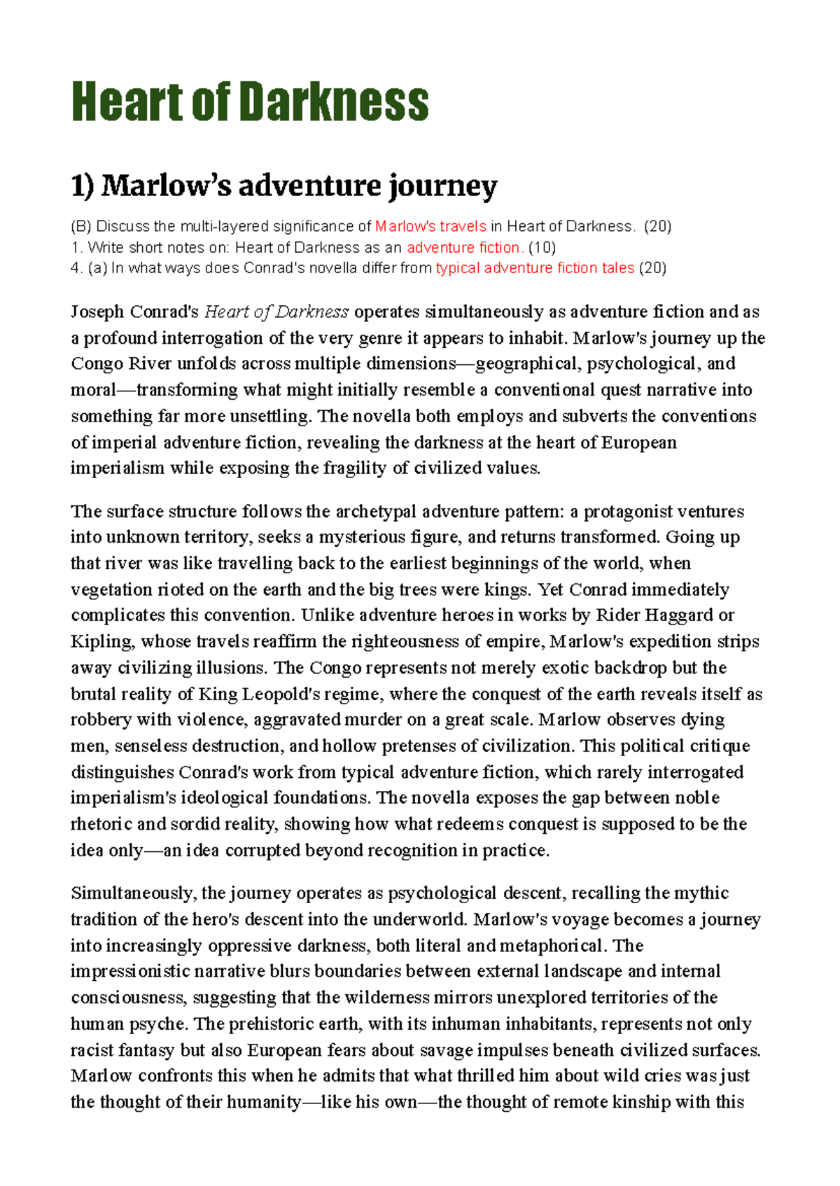 Heart of Darkness (ENG 101) - Analyzing Adventure and Imperialism - Studocu