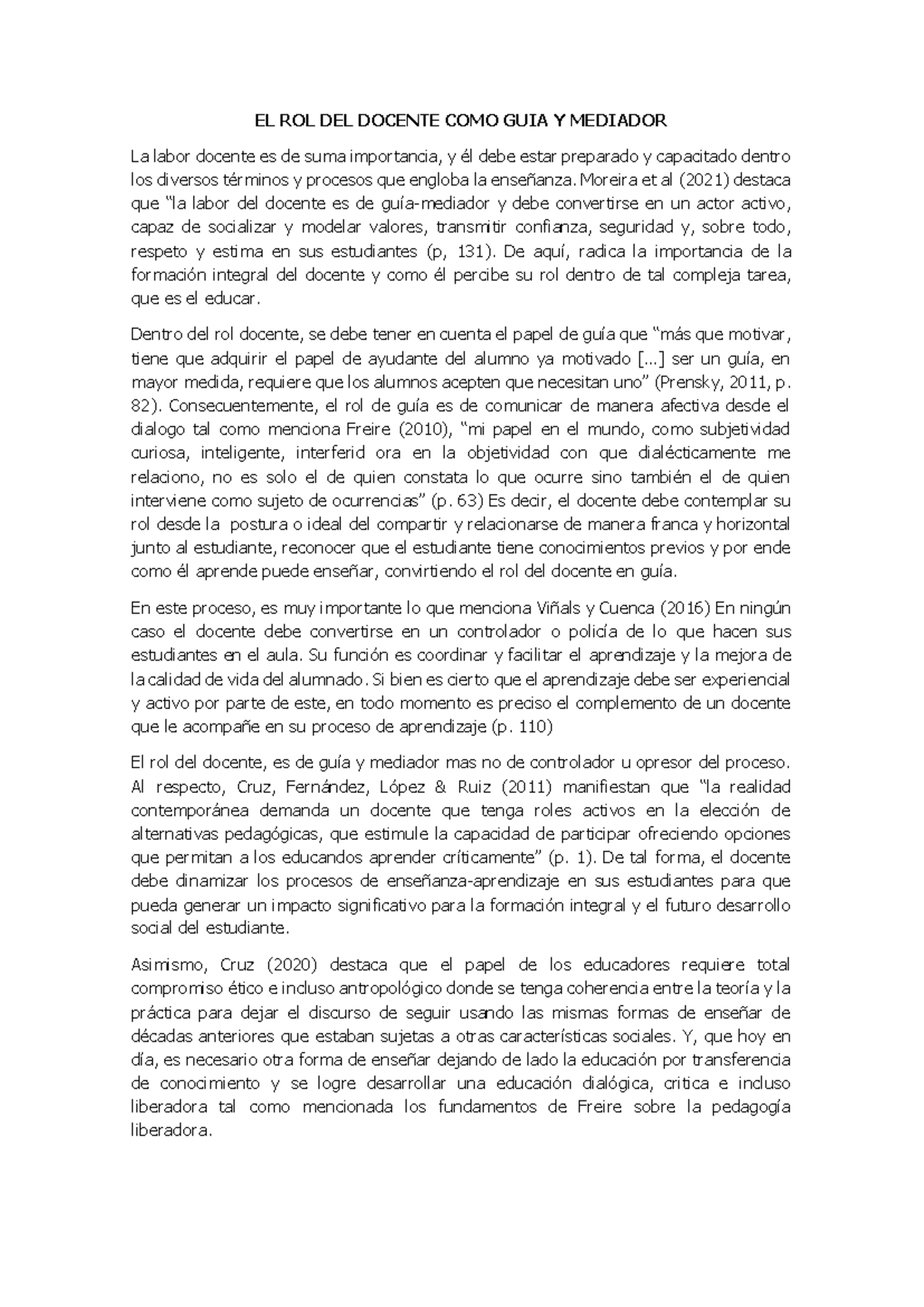 El rol del docente como guía y mediador en la educación activa - Studocu