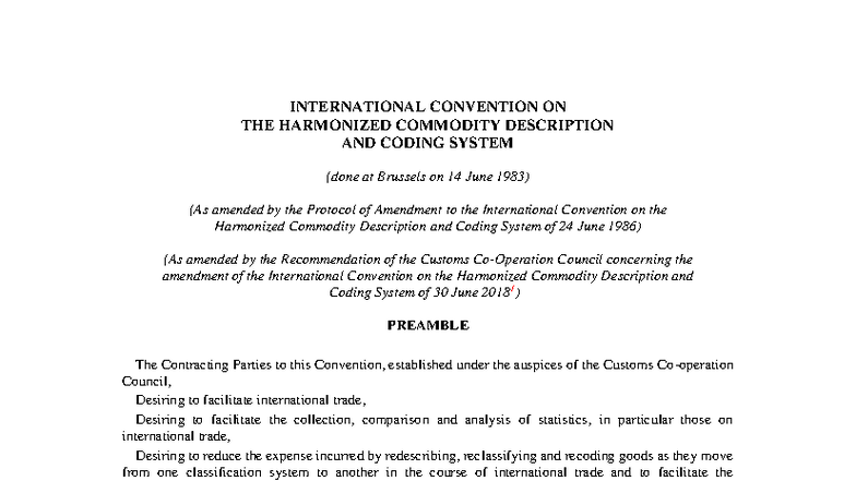HS Convention: International Harmonized Commodity Description & Coding ...