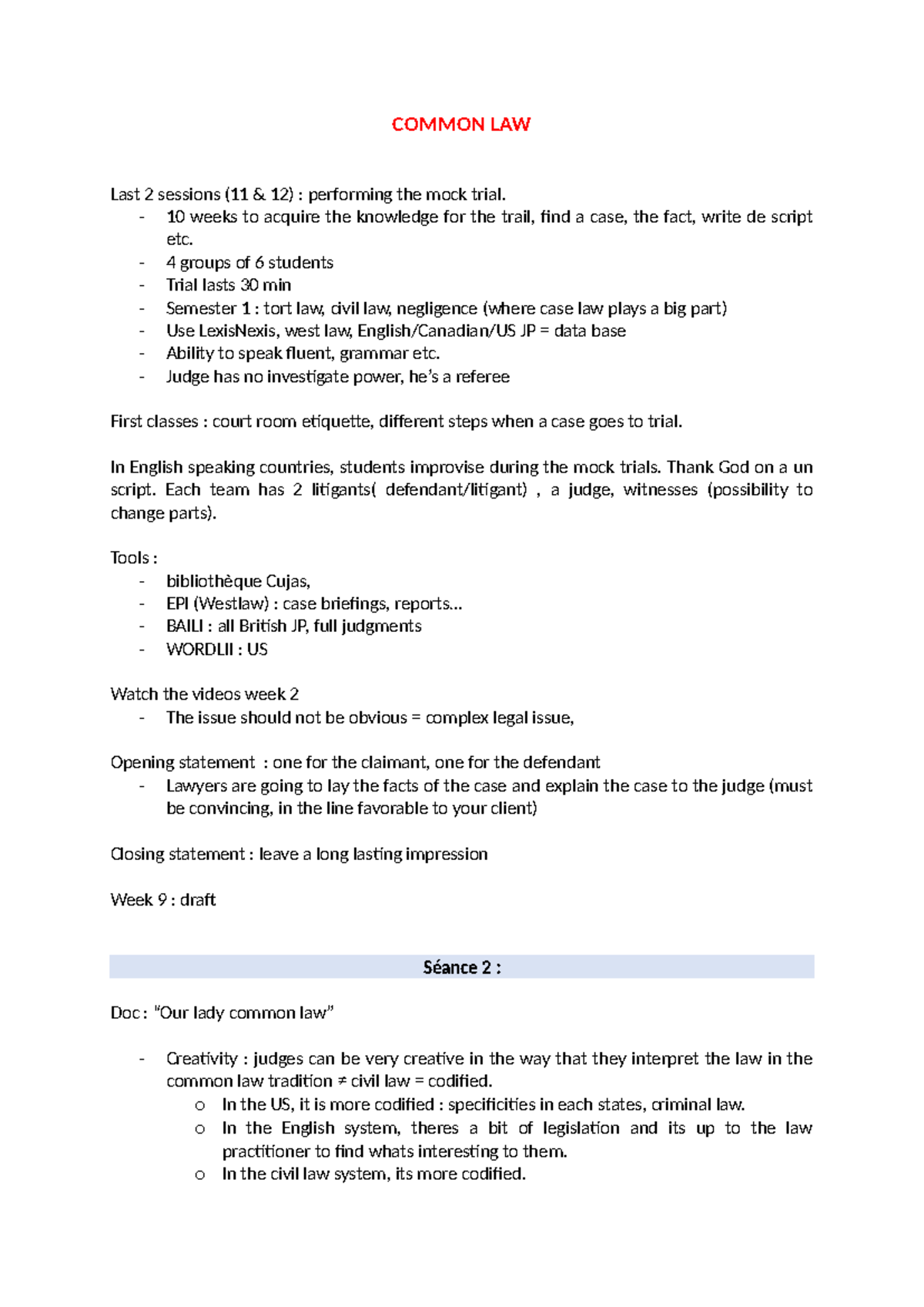 TD Common Law Mock Trial Preparation and Key Concepts - Studocu