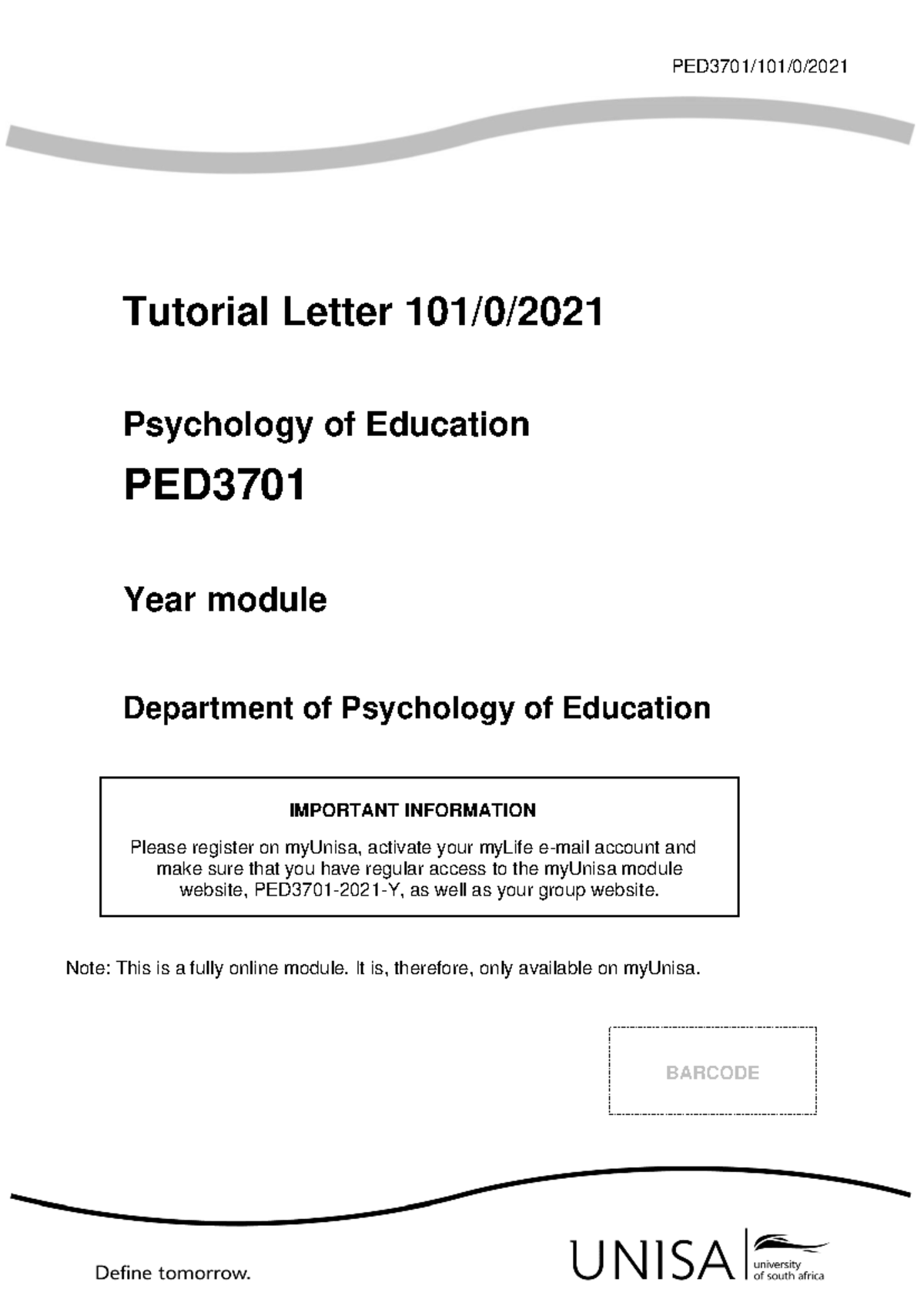 PED3701 - Psychology of Education Overview and Tutorial Notes - Studocu