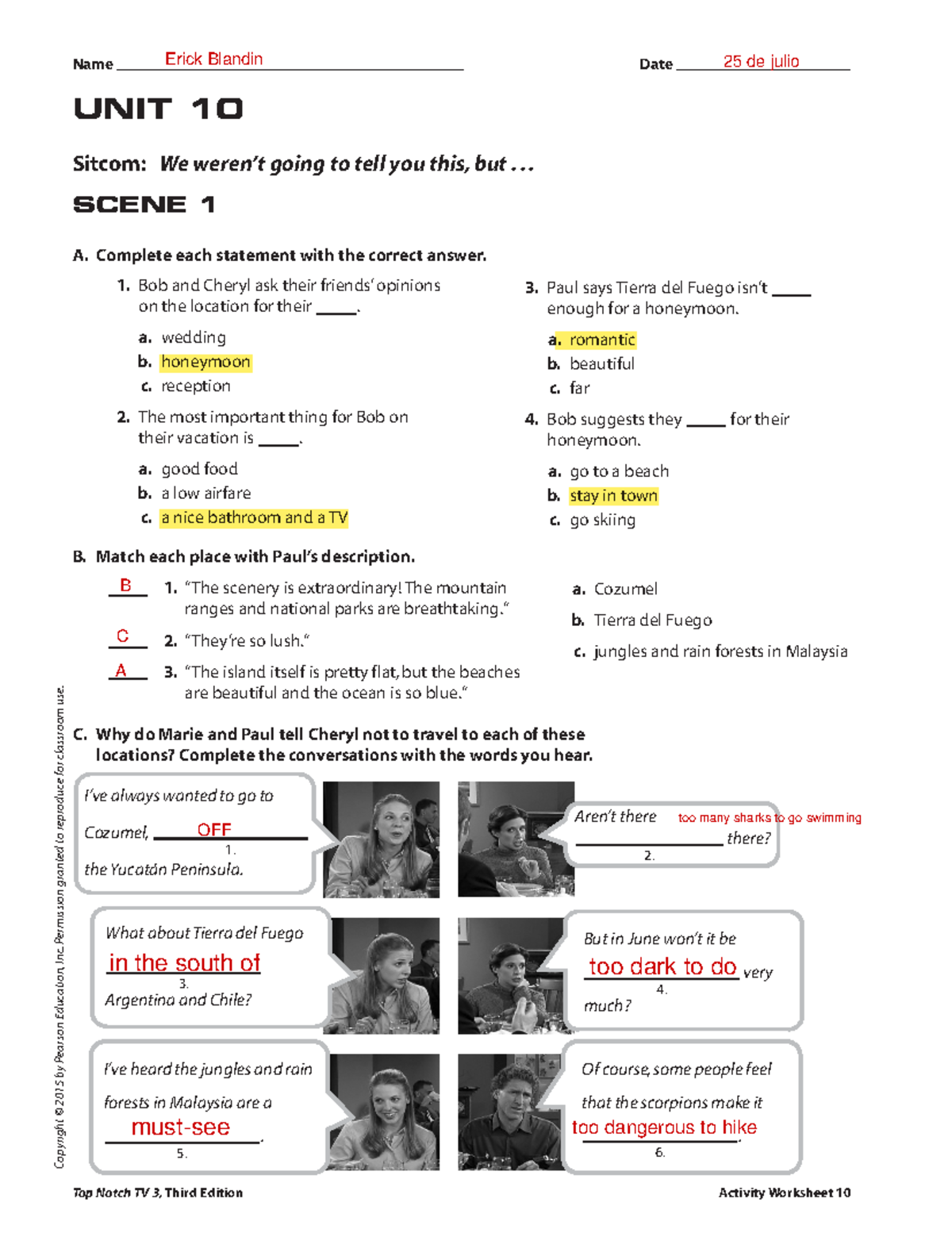UNIT 10: TV Activity Worksheets for Sitcom Analysis - Studocu