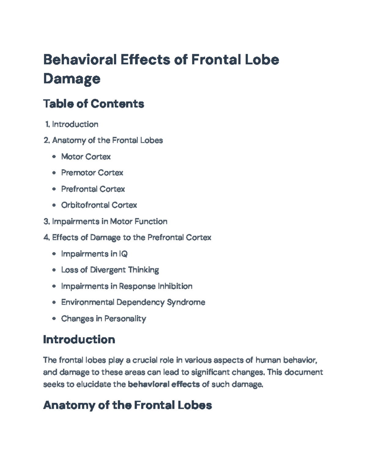 Behavioral Effects of Frontal Lobe Damage: Overview and Implications ...