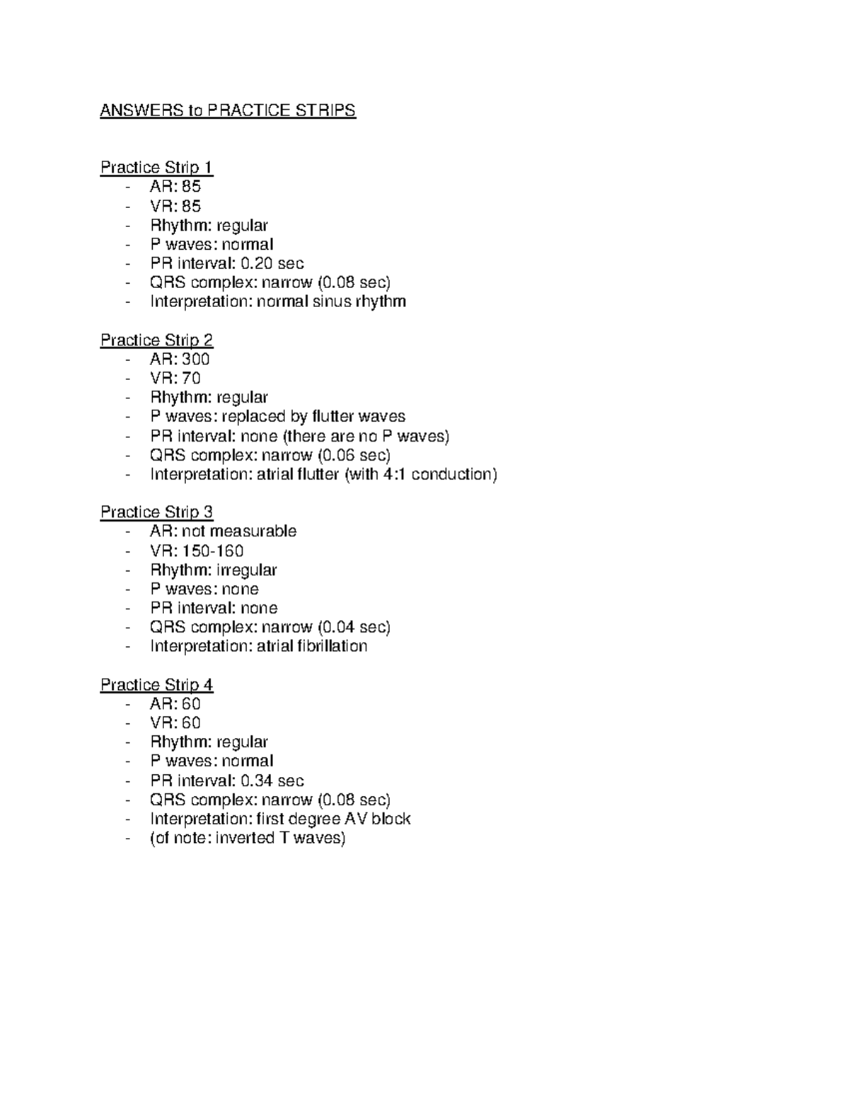 Answers to 40 Practice Strips: ECG Interpretations and Analysis - Studocu