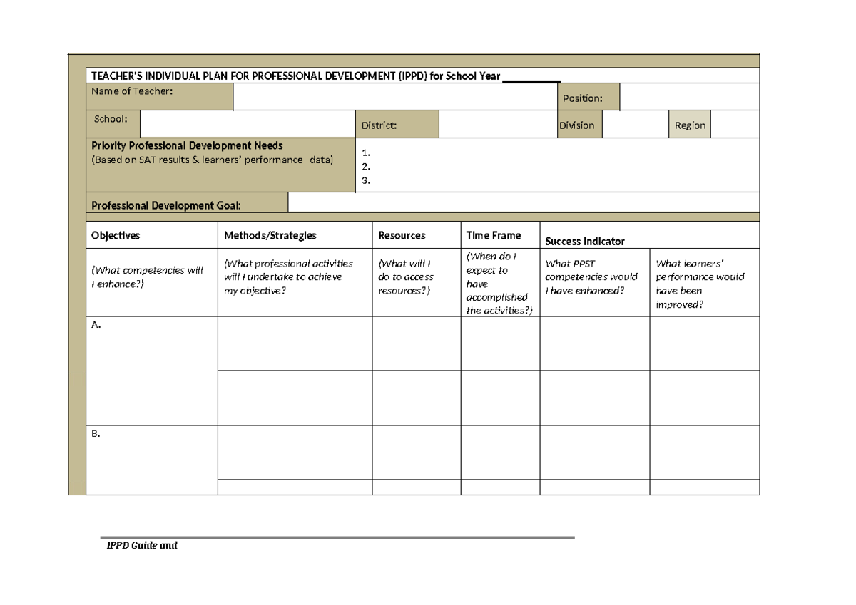 IPPD-Teacher - Individual Professional Development Plan (2018) - Studocu