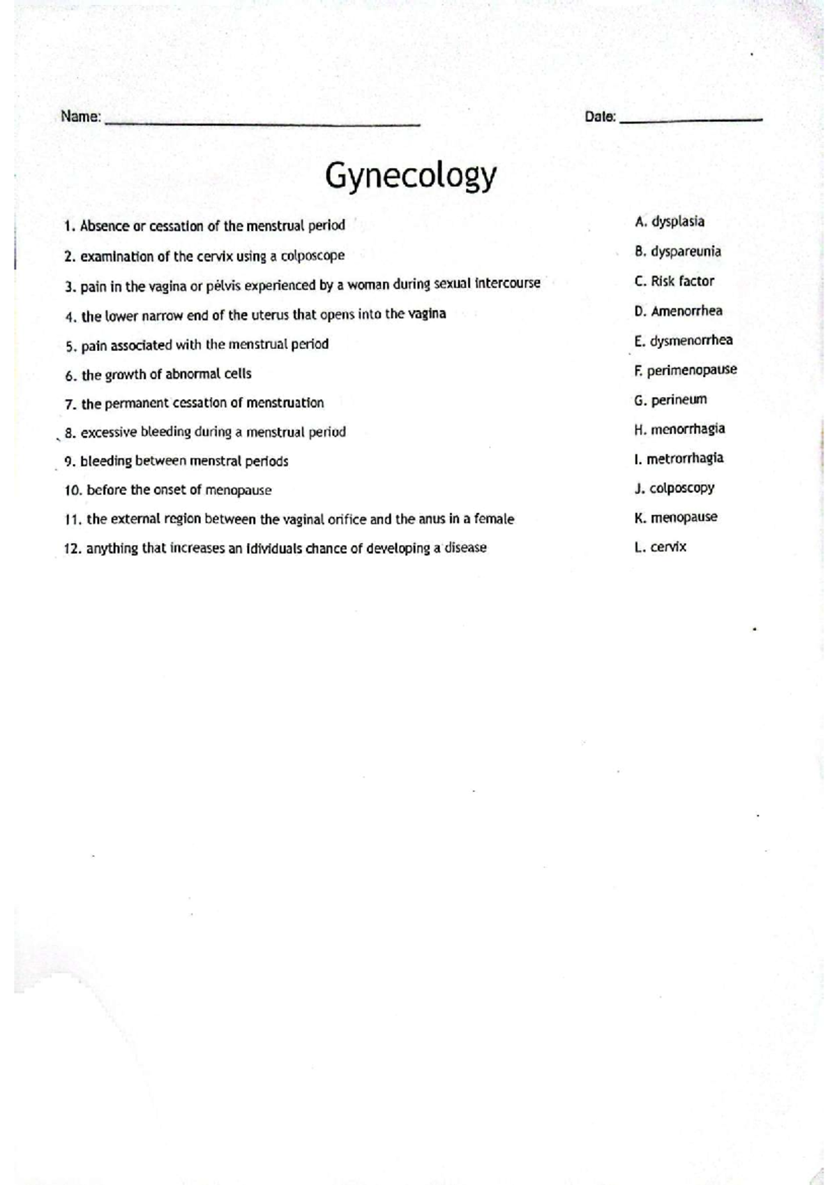 Gynecology 1: Key Terms and Definitions for Exam 64713 - Studocu