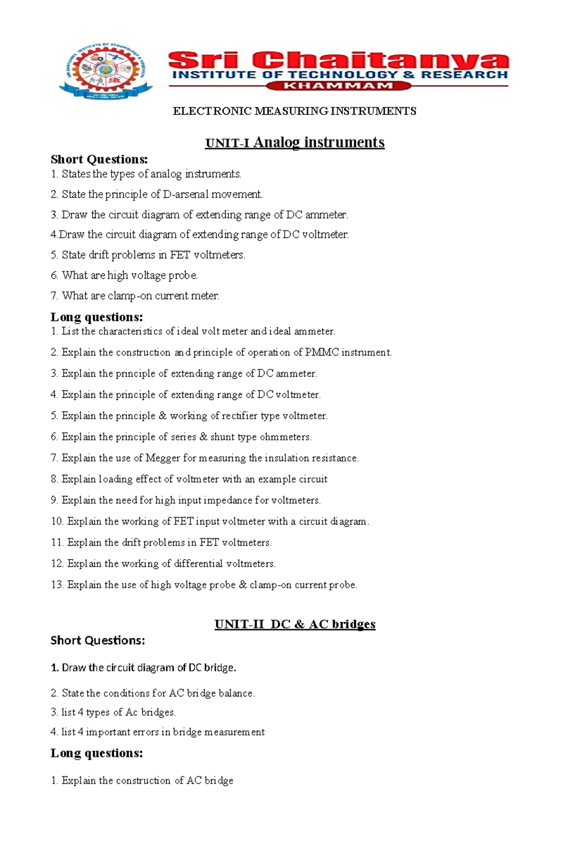 EMI DIP - Electrical & Electronics Engineering: Short & Long Qs on ...