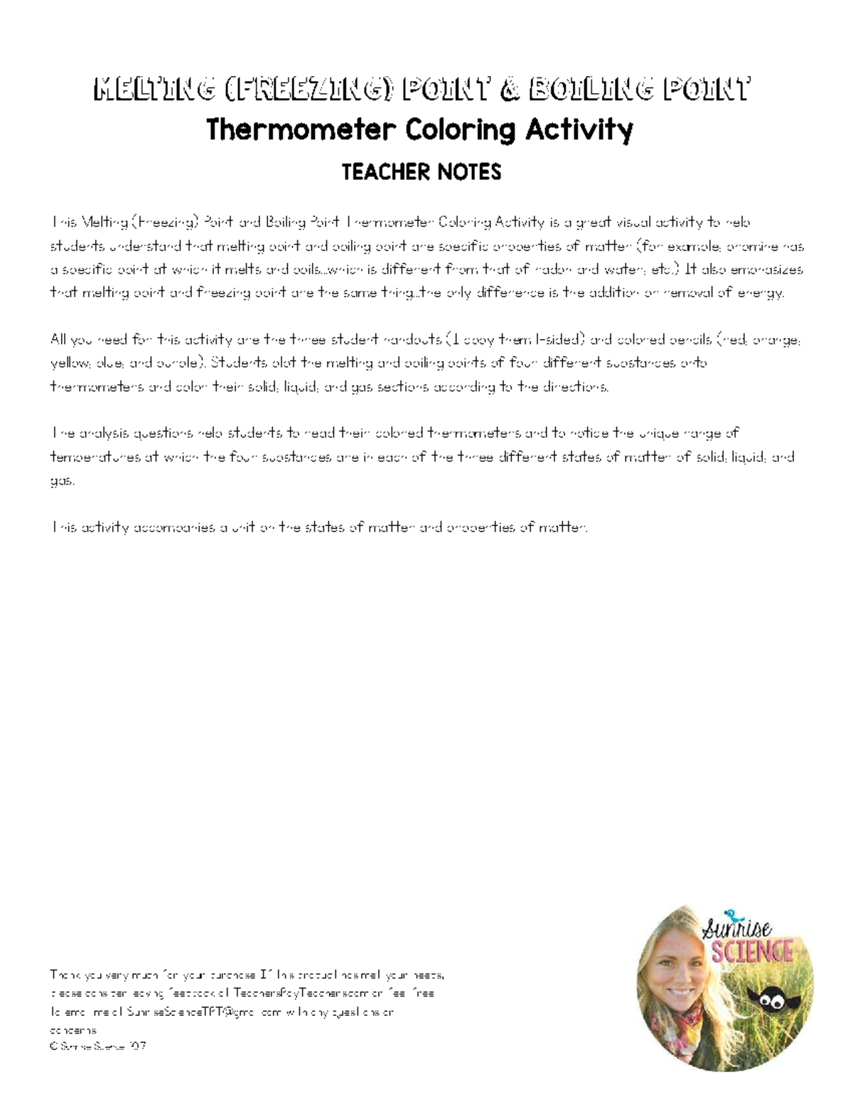 Melting & Boiling Point Thermometer Activity (TEACHER NOTES) - Studocu