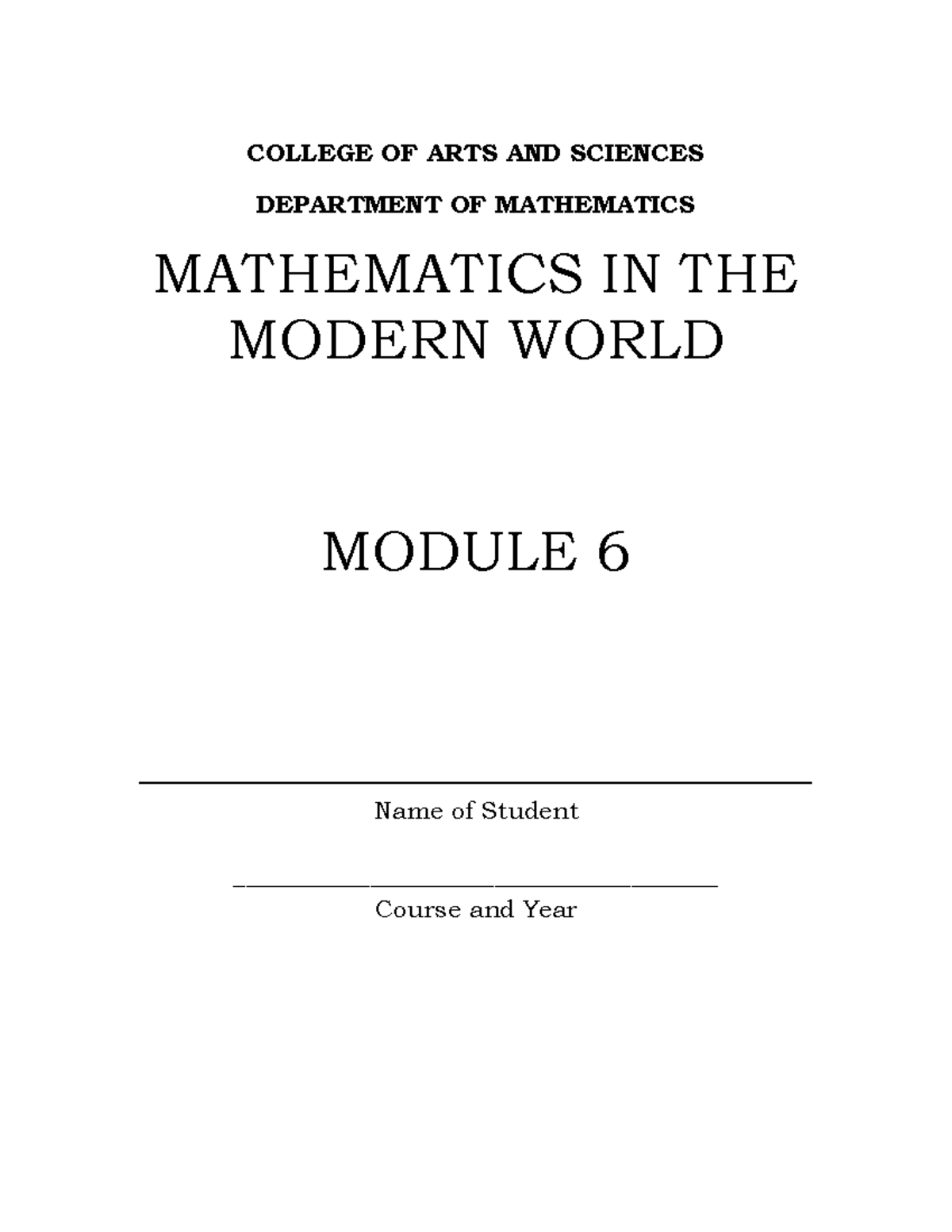 Math 1 module 6 - Lecture notes - COLLEGE OF ARTS AND SCIENCES ...