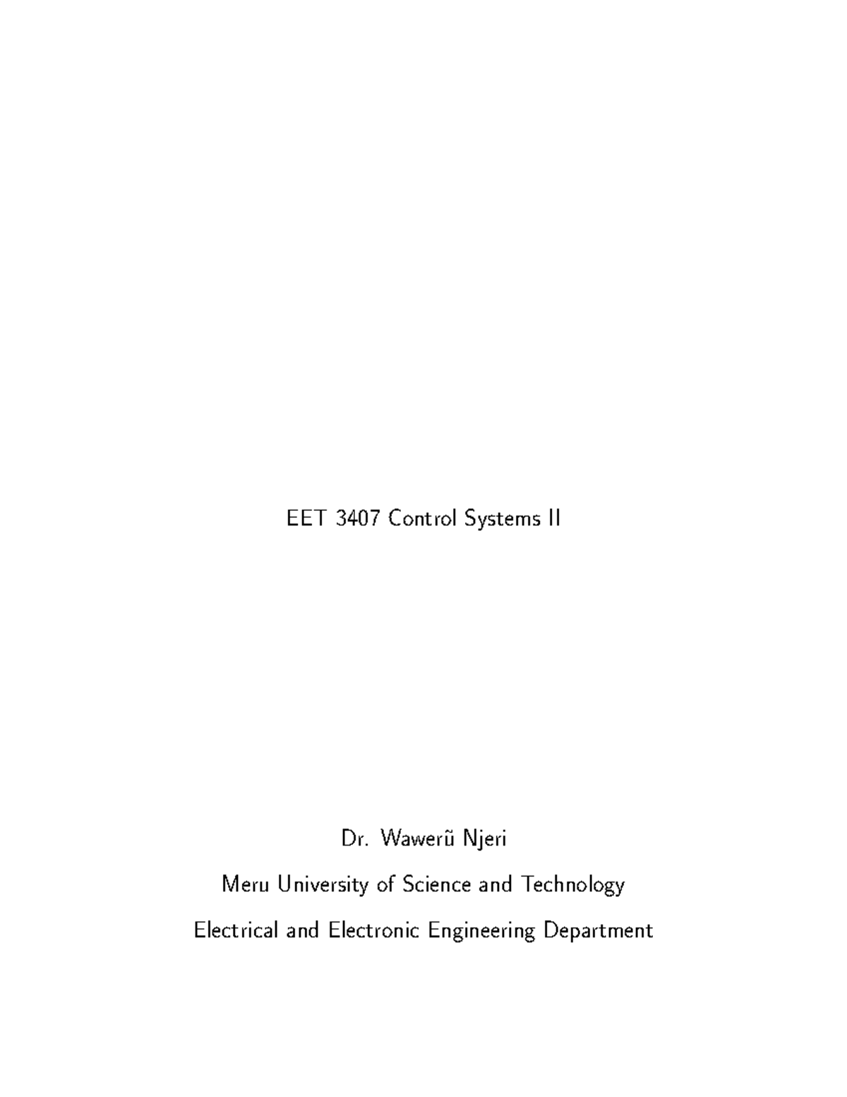 EET 3407 - Control Systems II Lecture Notes and Key Concepts - Studocu