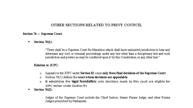 Other Sections Related to Privy Council: Supreme Court Overview - Studocu