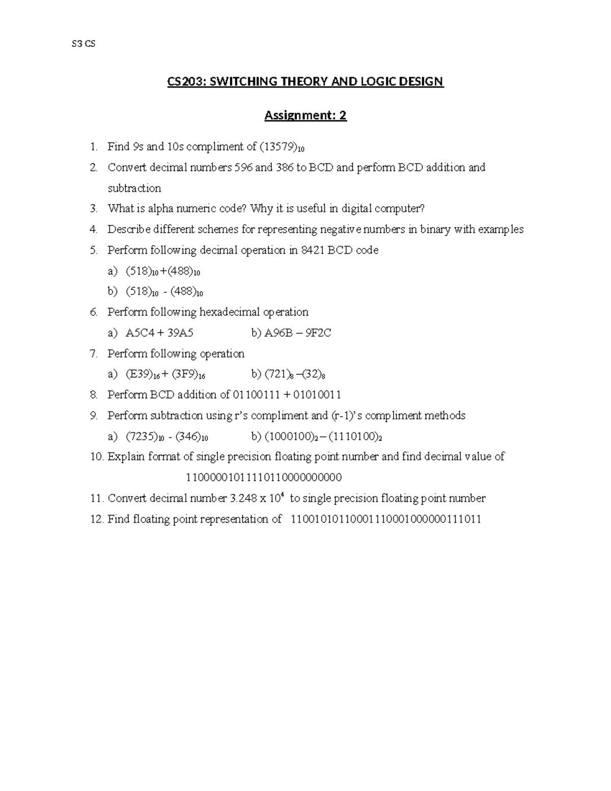 CS203: Assignment 2 - Switching Theory and Logic Design Tasks - Studocu