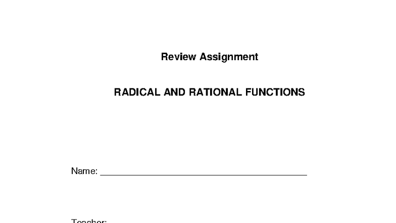 Review Assignment - Radicals and Rational Functions (MATH 112) - Studocu