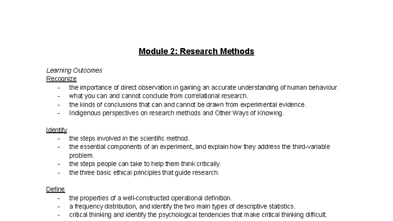 Module 2: Research Methods - Key Concepts and Learning Outcomes - Studocu
