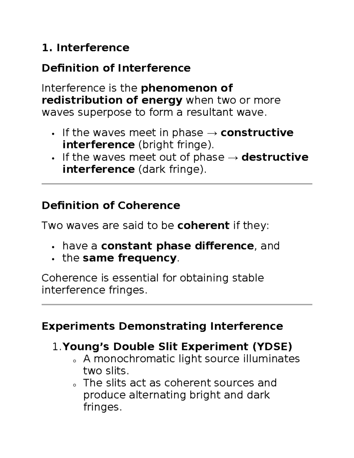 Physics 101: Interference and Coherence in Wave Phenomena - Studocu