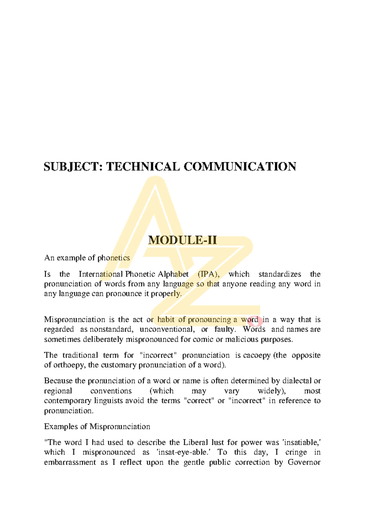 Technical Communication Unit-2 - MODULE-II An example of phonetics Is the International Phonetic ...