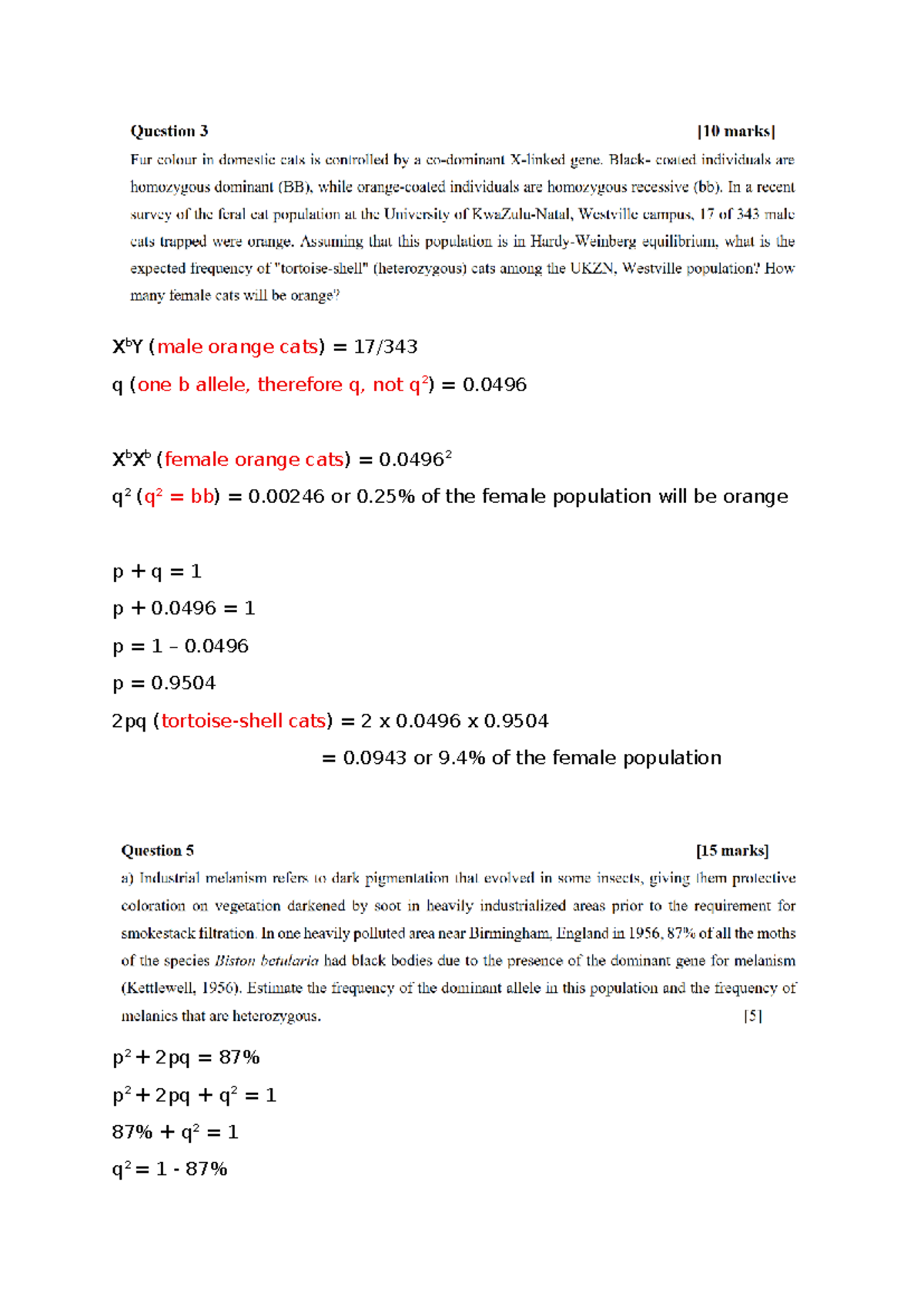 Tutorial 3 Notes: Genetics of Orange Cats and Allele Frequencies - Studocu