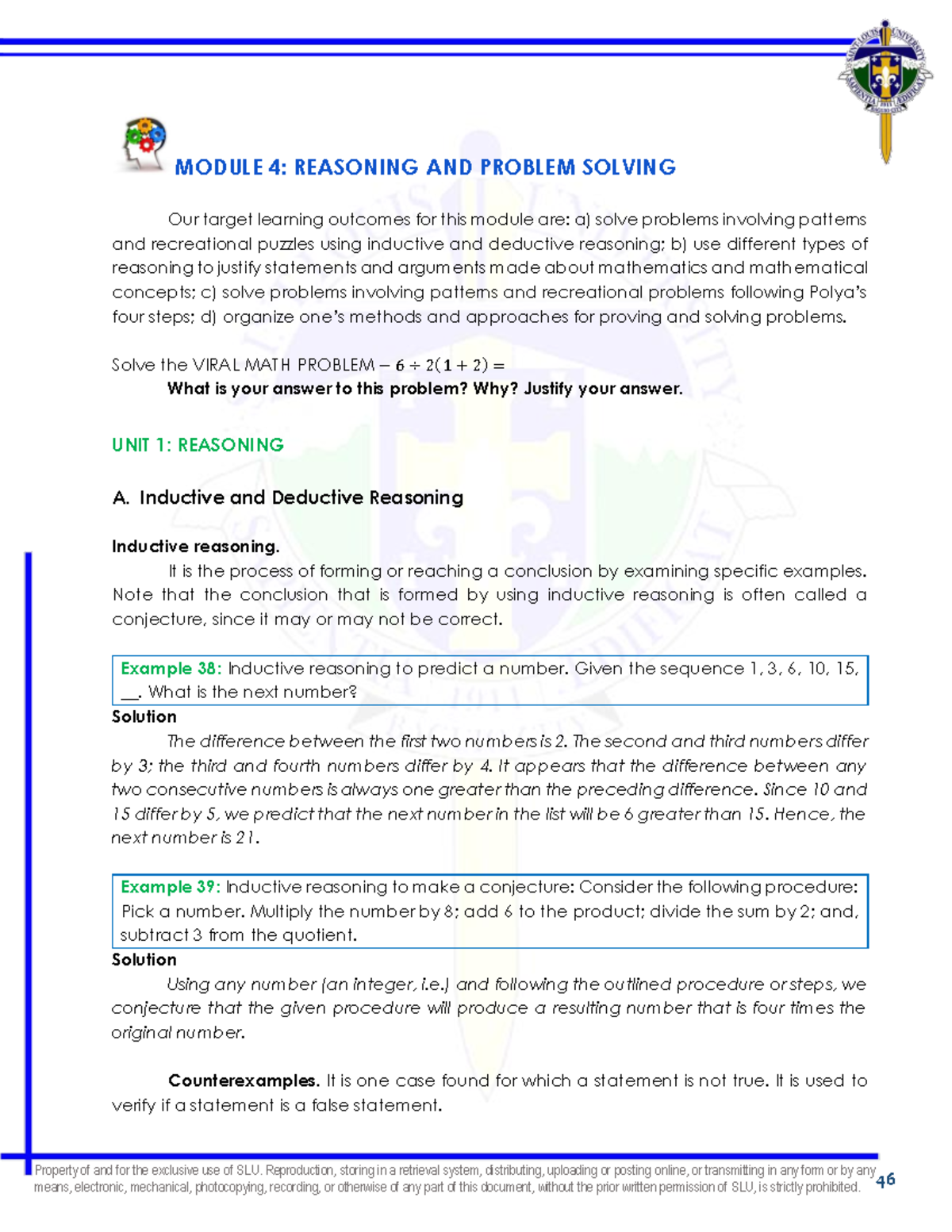 Gmath MATH 101 Module 4: Reasoning & Problem Solving Notes - Studocu