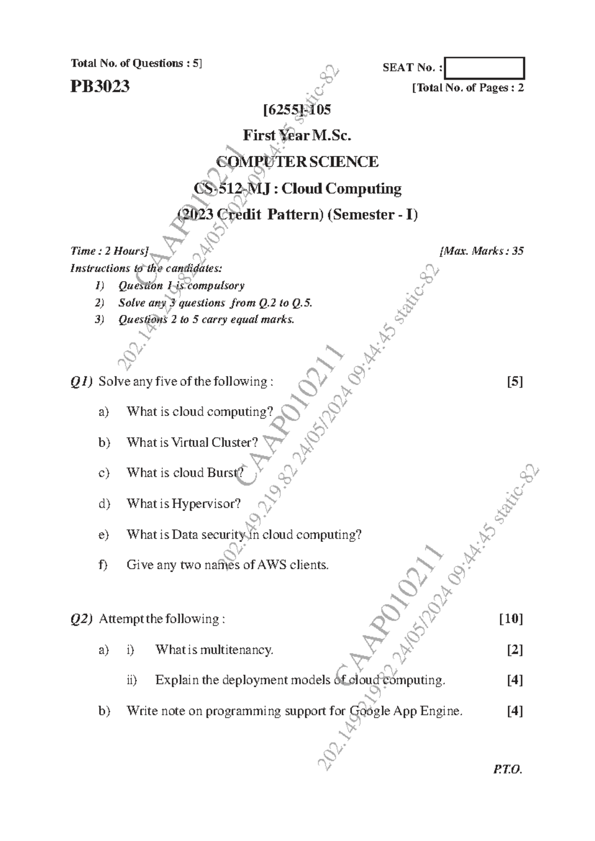 Msc Cs Cs 512 Mj Cloud Computing Midterm Exam Questions Studocu