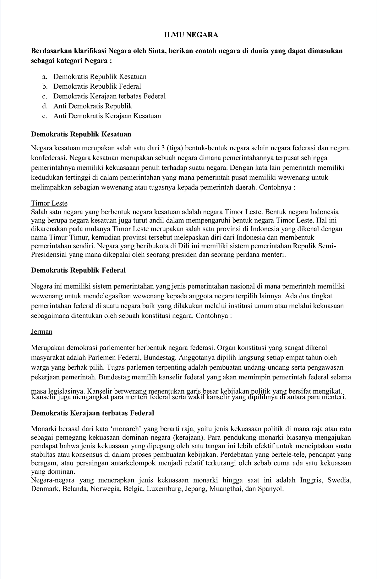 Diskusi 5: Jenis-Jenis Negara Berdasarkan Sistem Pemerintahan - Studocu