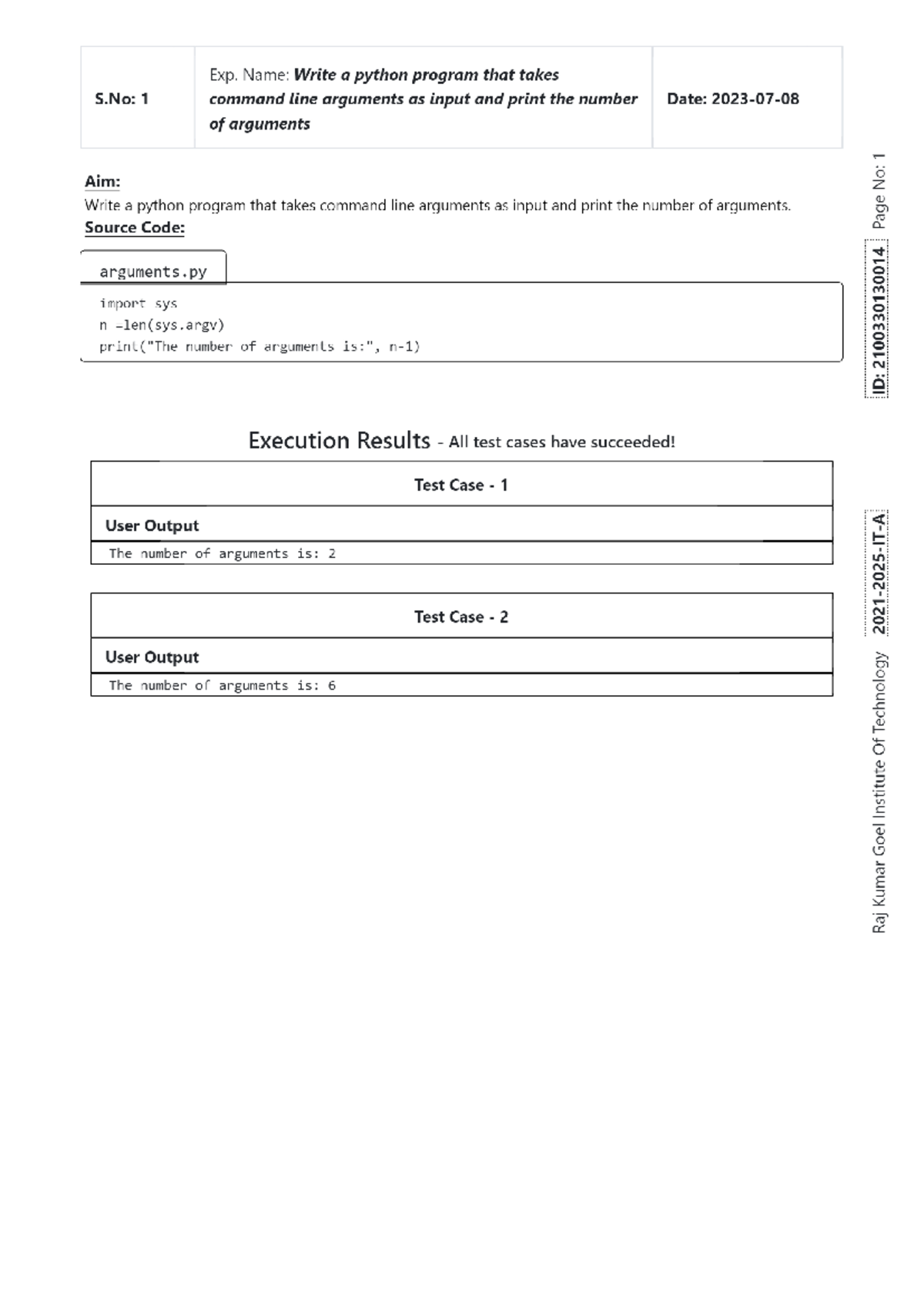 Python Language lab record 2023 08 20 - Exp. Name: Write a python program that takes S: 1 ...