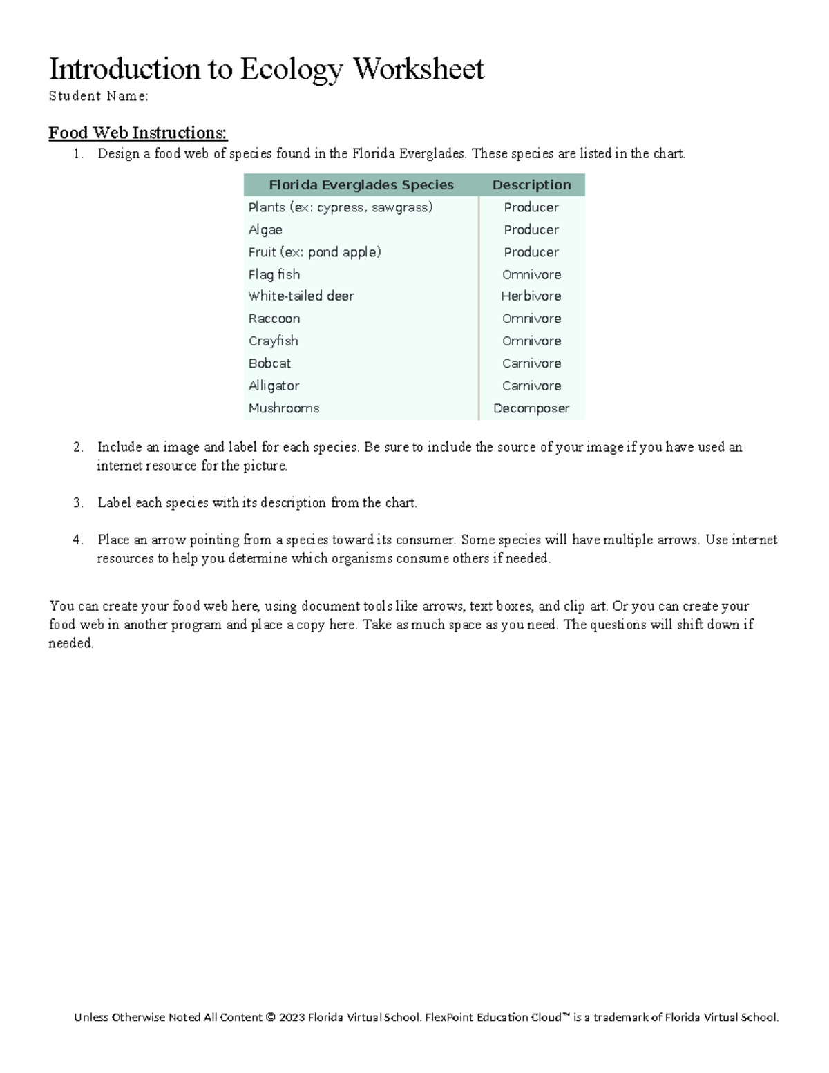 Ecology 101: Food Web Creation Assignment for Florida Everglades - Studocu