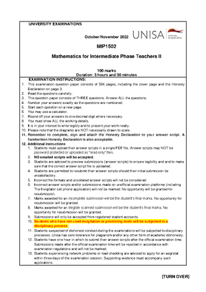 MIP1502 - Unisa - Mathematics for Intermediate Phase 2 - Studocu