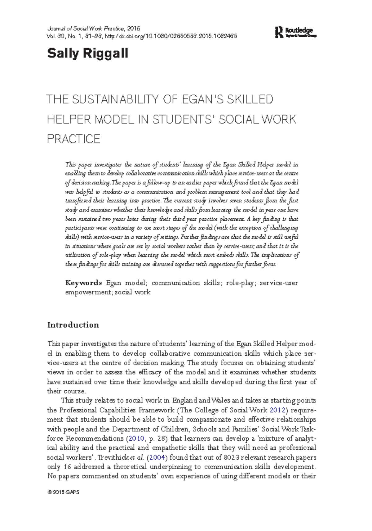 Egan’s Skilled Helper Model in Social Work Practice: A 3-Year Follow-Up ...