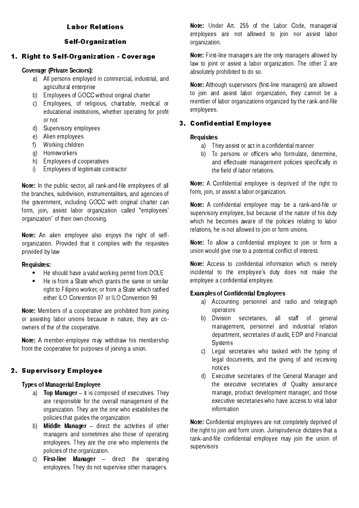 Labor Relations 1: Rights, Coverage, and Employee Classifications - Studocu