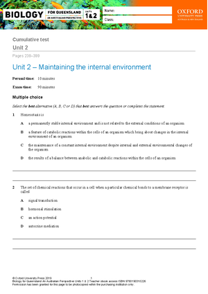 Preparation for Data Test - Biology Revision Unit 1 Data Test To ensure ...