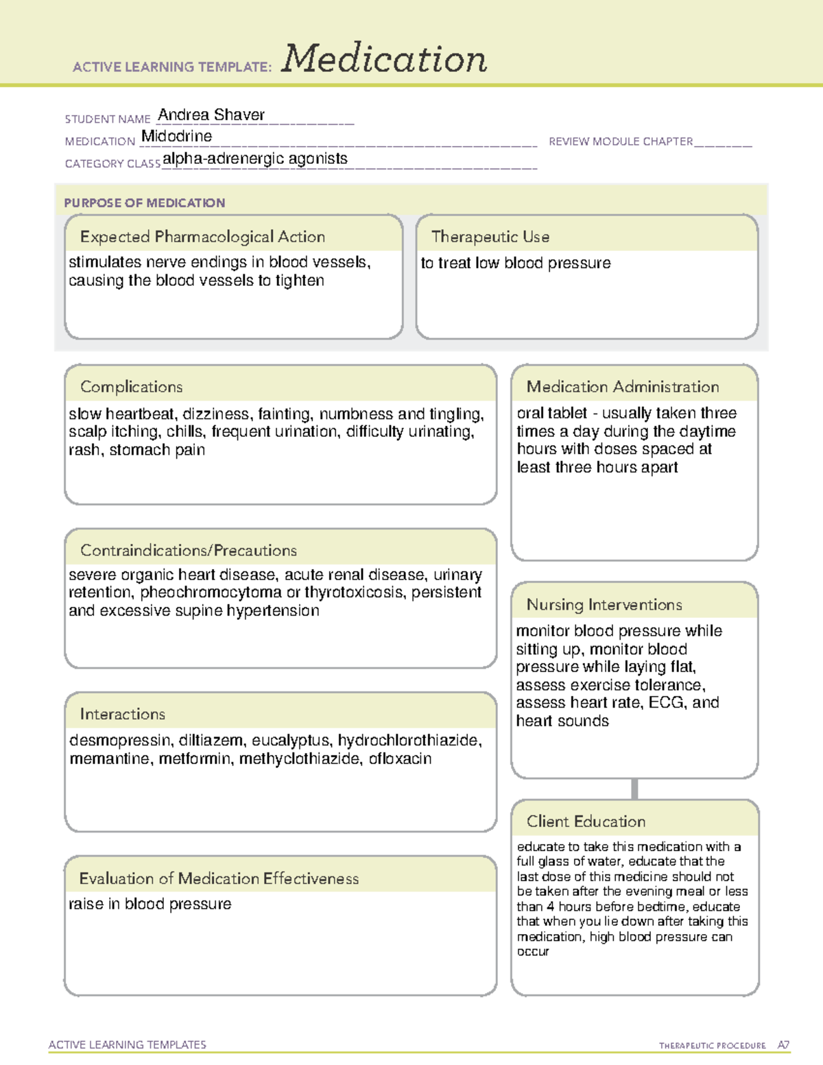 ACTIVE LEARNING TEMPLATE: Midodrine Review Module (Week4pharm 5) - Studocu