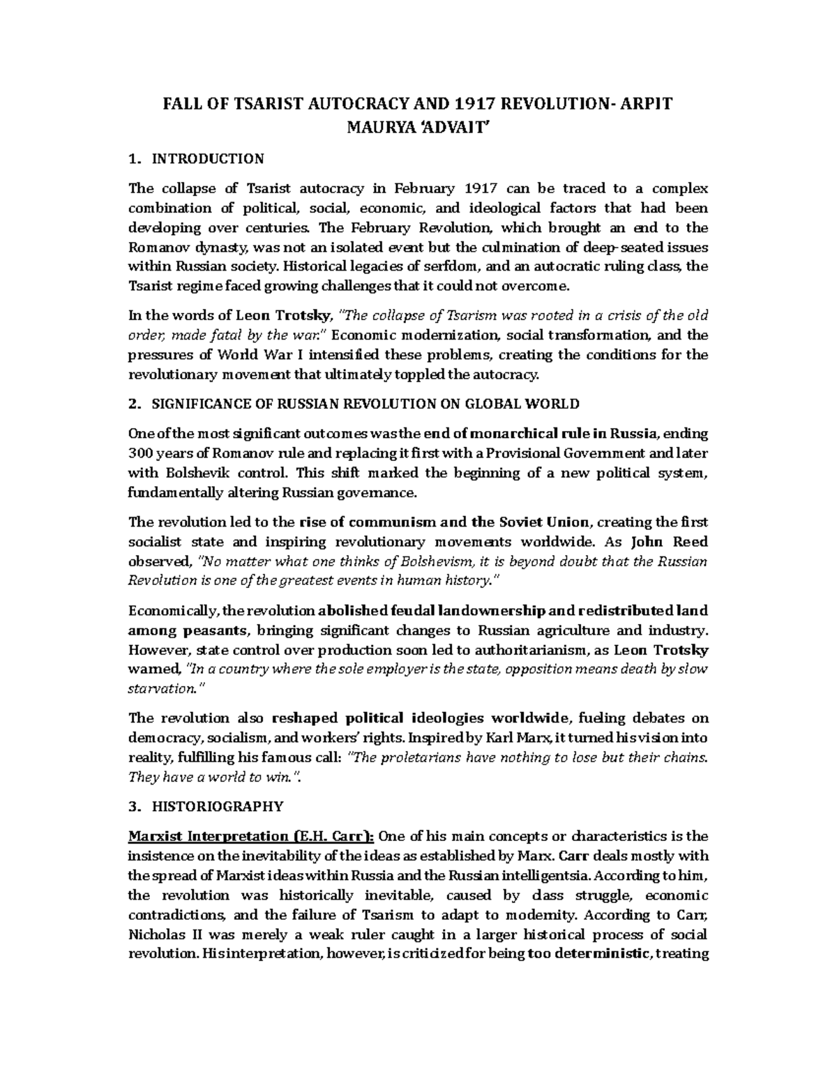 FALL OF TSARIST AUTOCRACY: REVOLUTION OF 1917 REVISED NOTES - Studocu