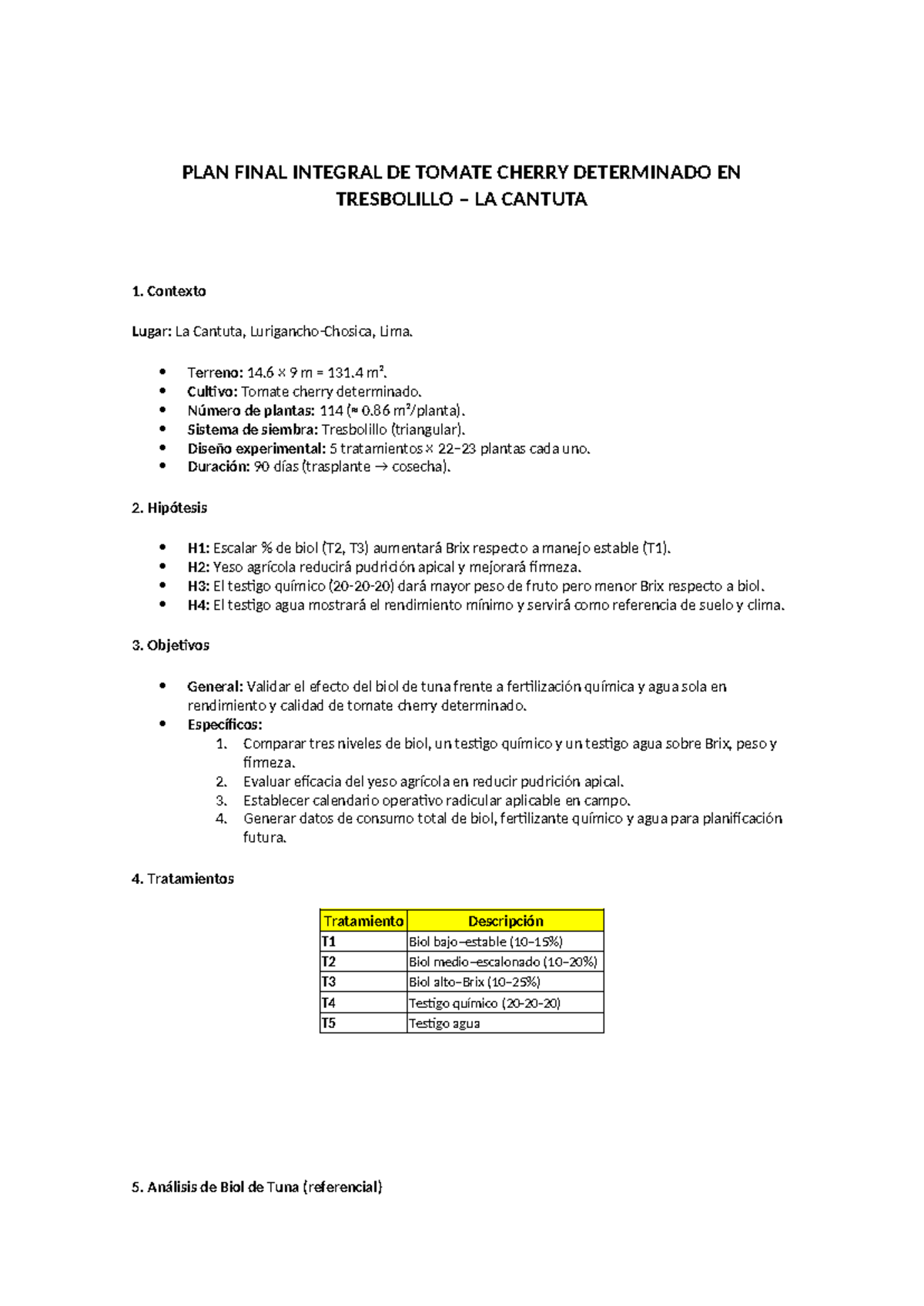 PLAN FINAL INTEGRAL DE TOMATE CHERRY DETERMINADO EN TRESBOLILLO - Studocu