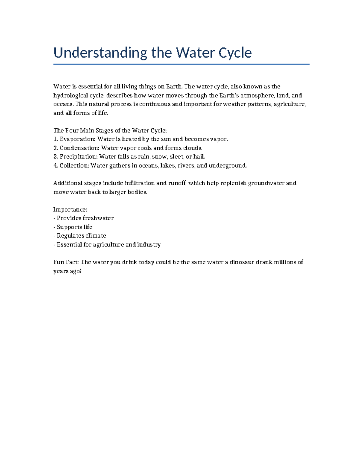 Understanding the Water Cycle: Key Stages and Importance (SCI 101 ...