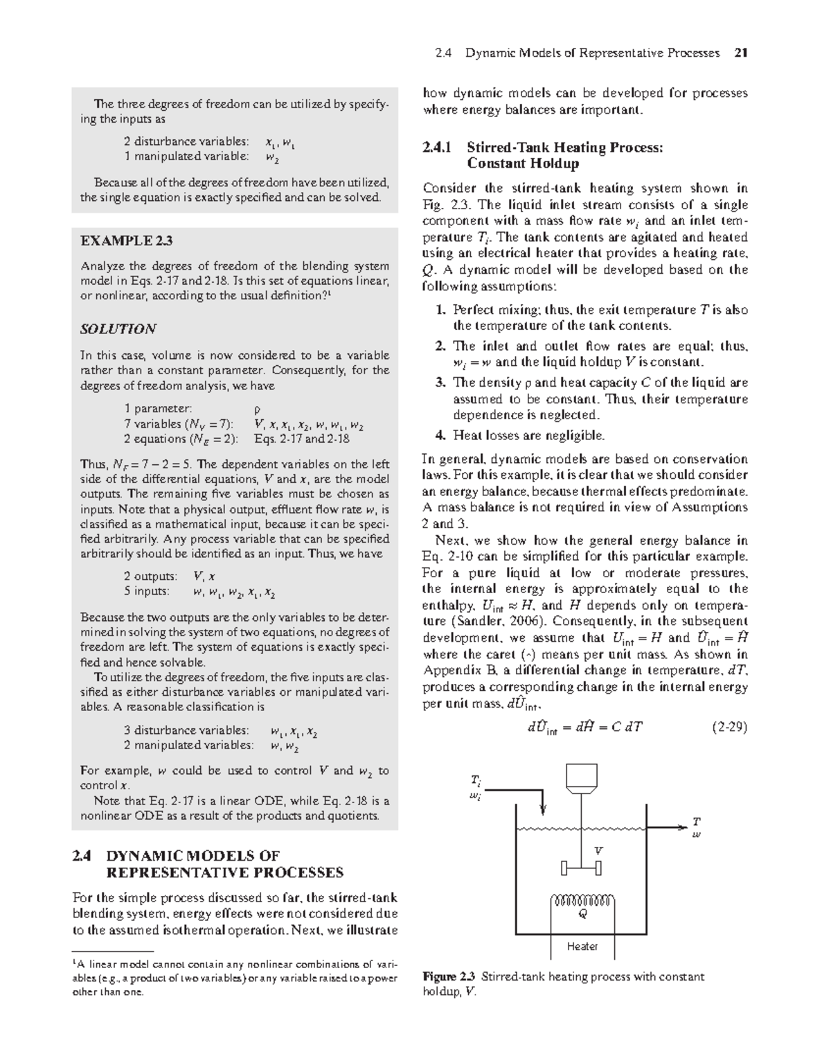 2.4 Dynamic Models of Processes: Degrees of Freedom Analysis - Studocu