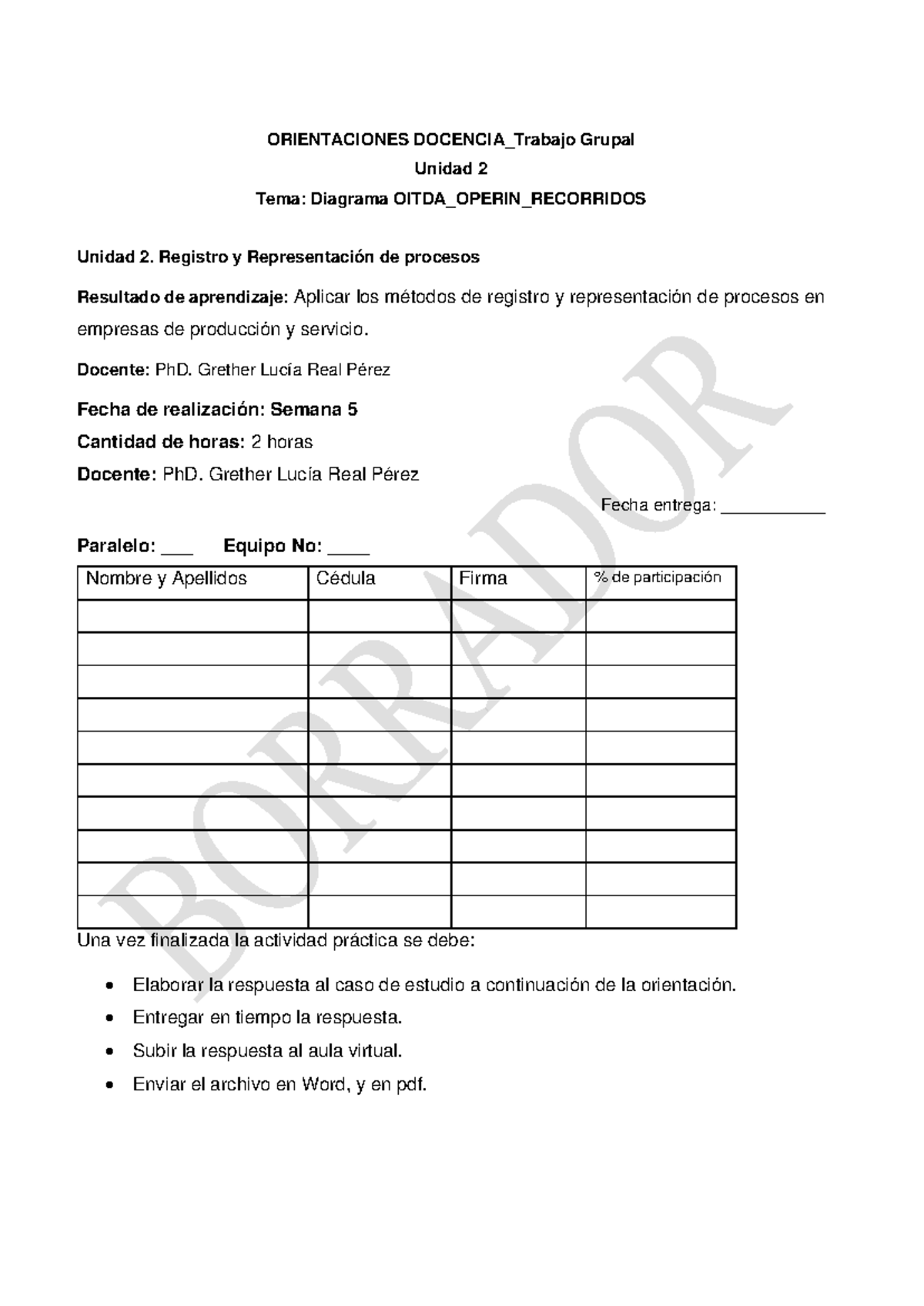 Trabajo Grupal Unidad 2: Diagrama OITDA y Operin en Producción de Bolos ...