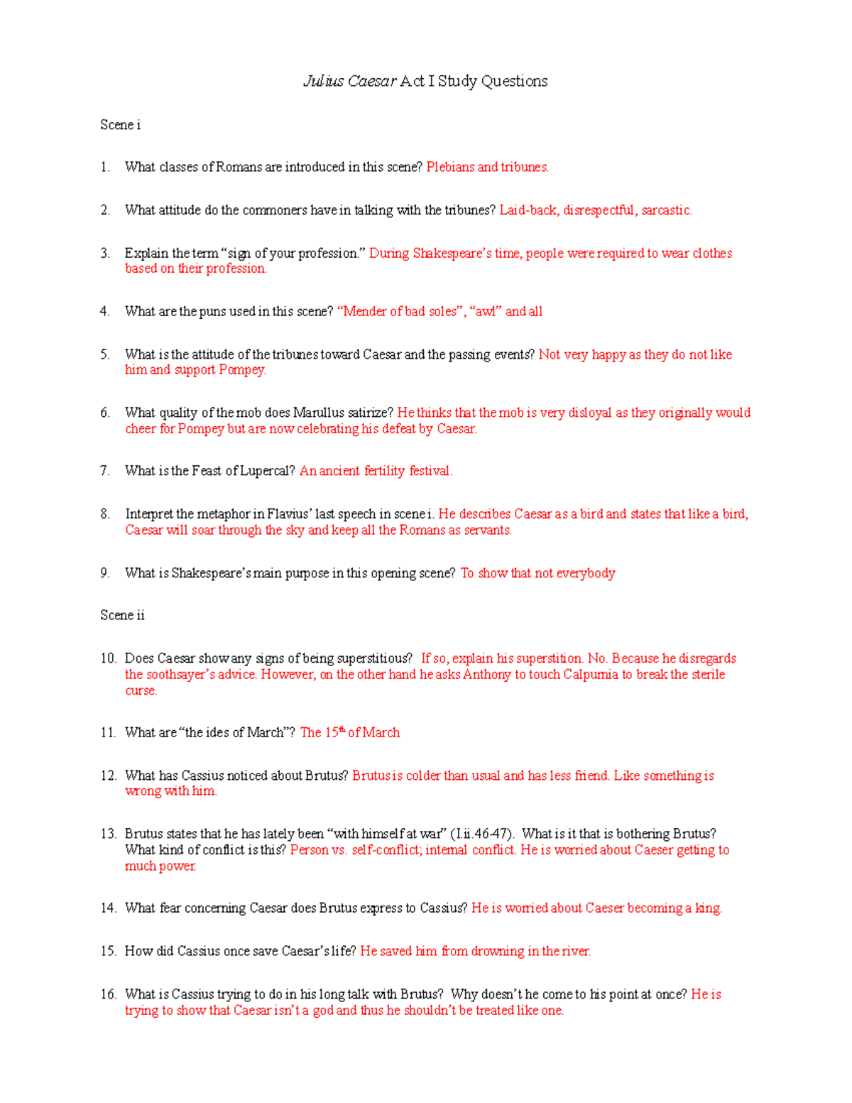 Julius Caesar Acts I-III Study Questions and Analysis - Studocu