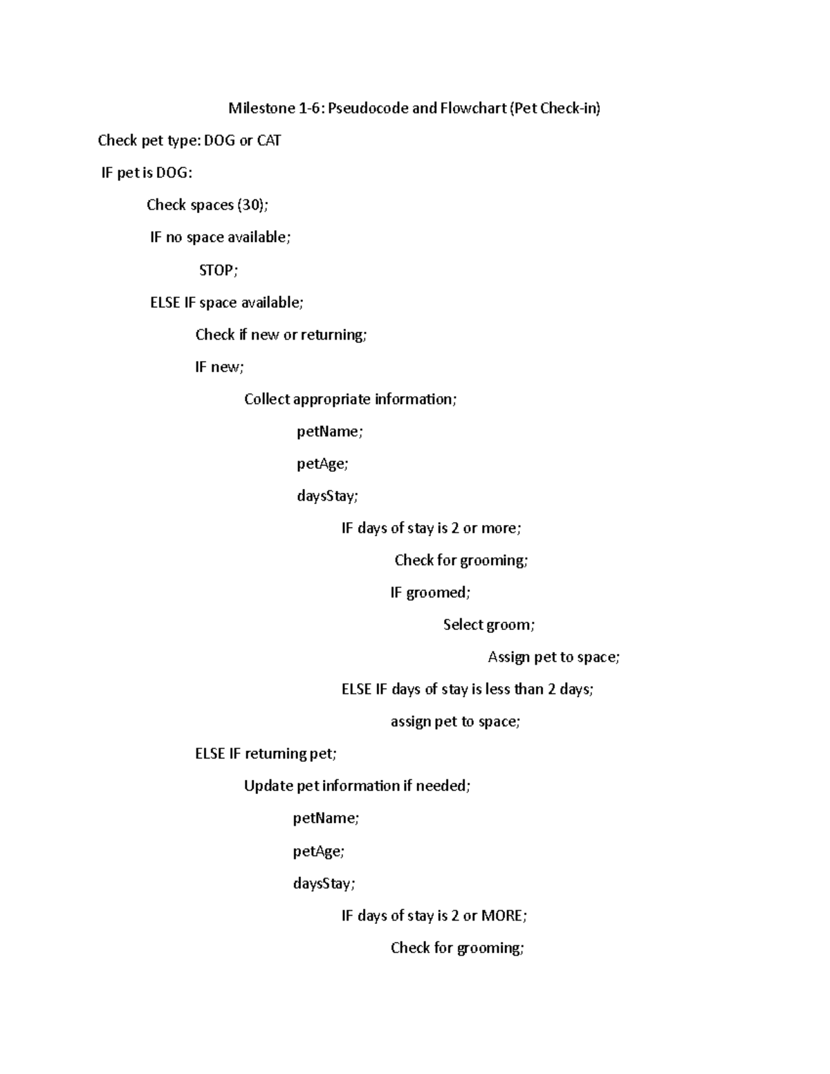 Milestone 1-6 Pseudocode and Flowchart - Studocu
