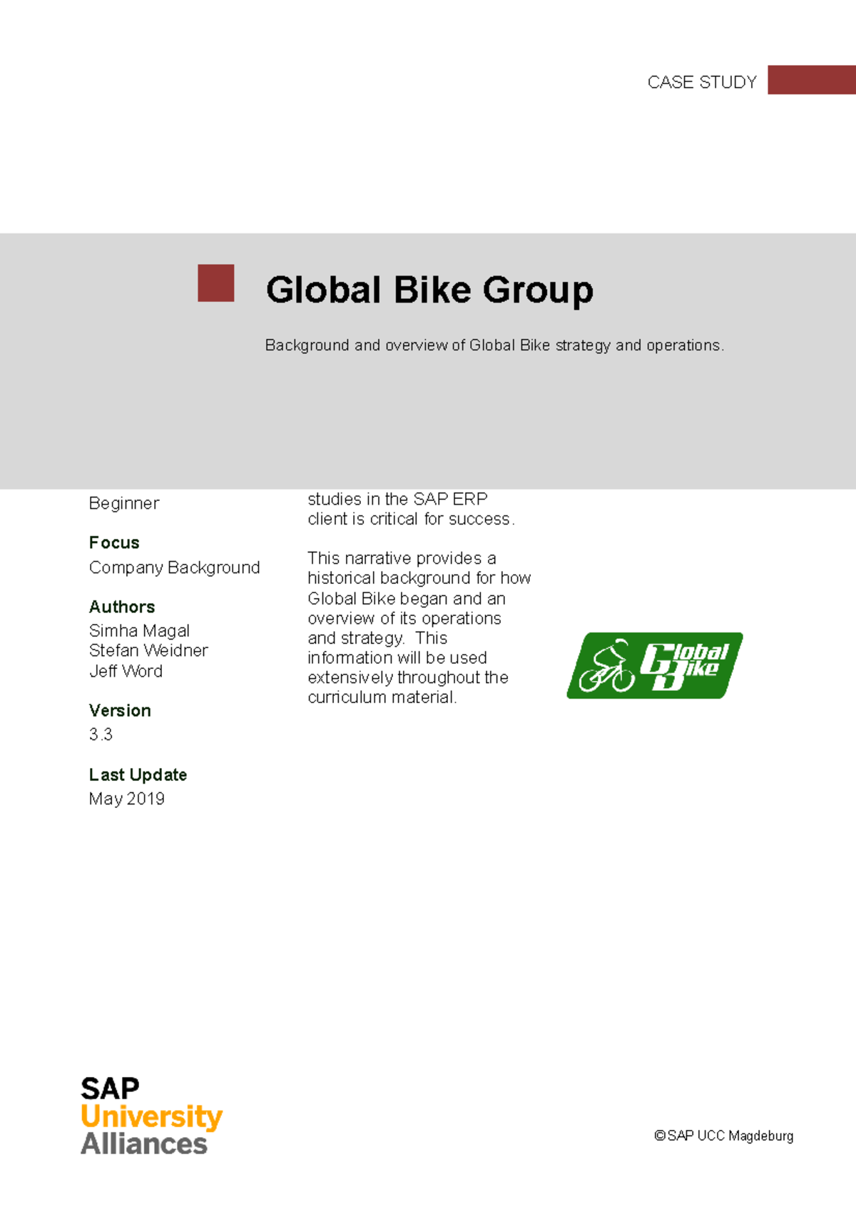 Intro S4HANA Using Global Bike Story en v3 - Product SAP S/4HANA 1809 Global Bike Level Beginner ...