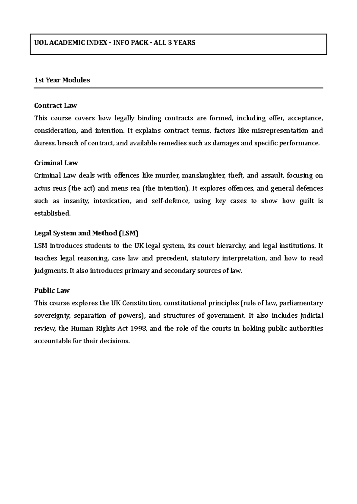 UOL Academic Index: Info Pack for 1st & 2nd Year Modules - Studocu