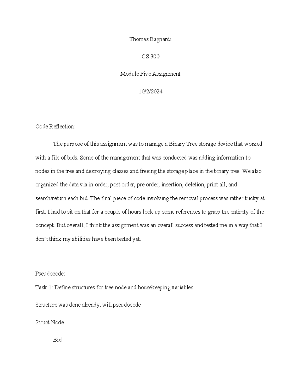 CS 300 Module Five Binary Tree Code Reflection Assignment - Studocu