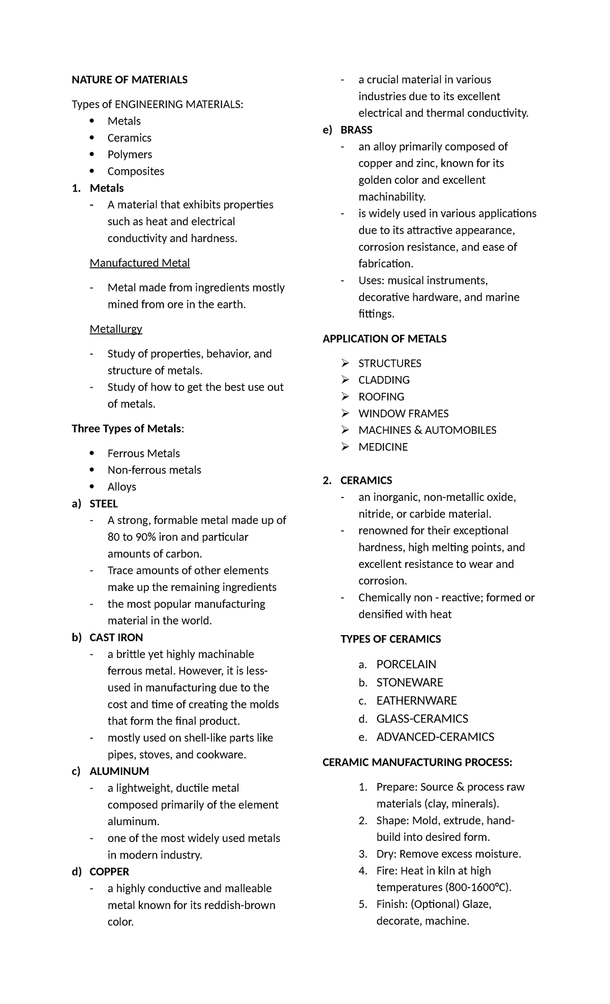 Material Science (ENGR 101) Midterm Review: Types of Engineering ...