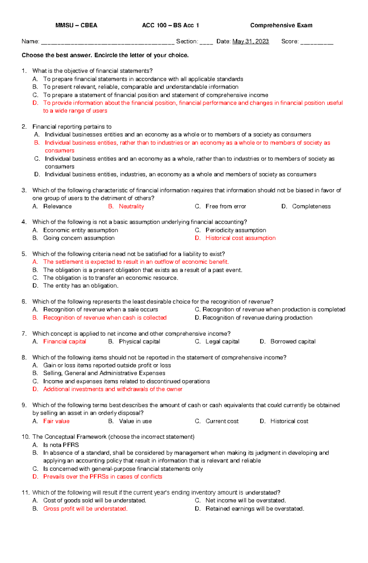 ACC 100 Comprehensive Exam 2 Review and Practice Questions - Studocu