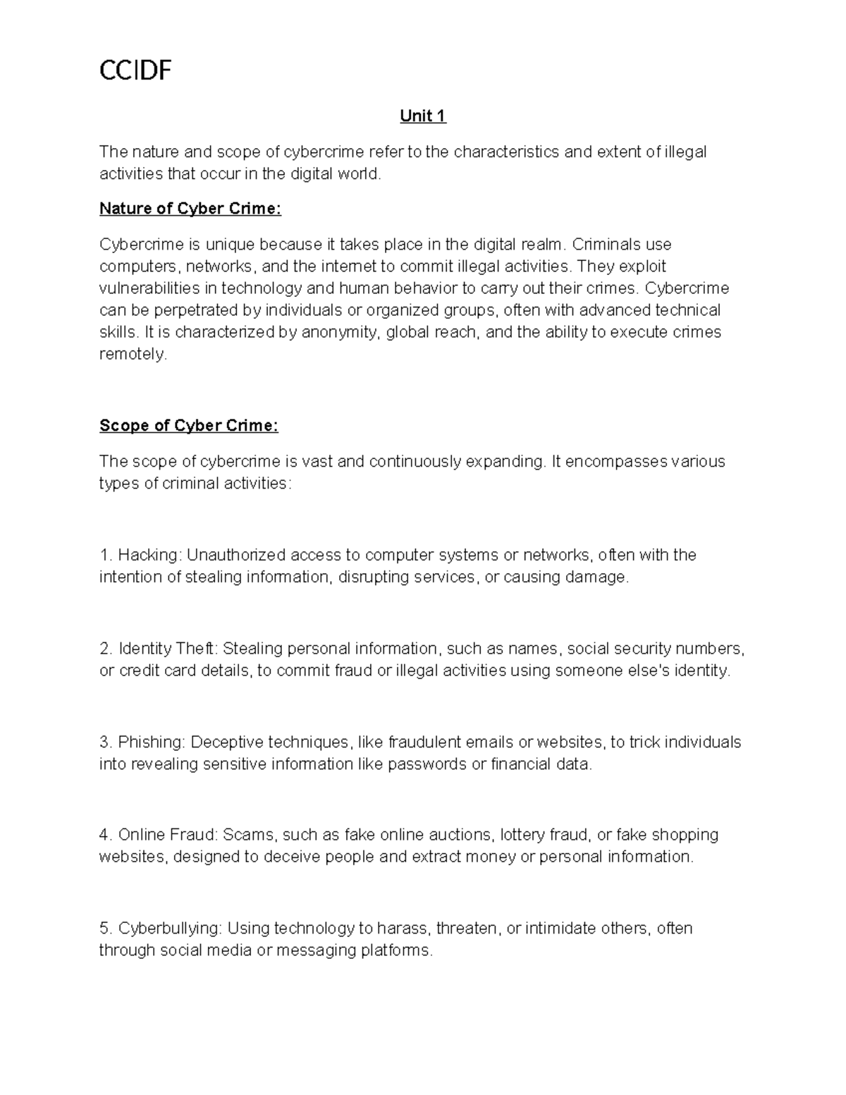 Unit 1 - Cybercrime Overview & Class Notes - Studocu