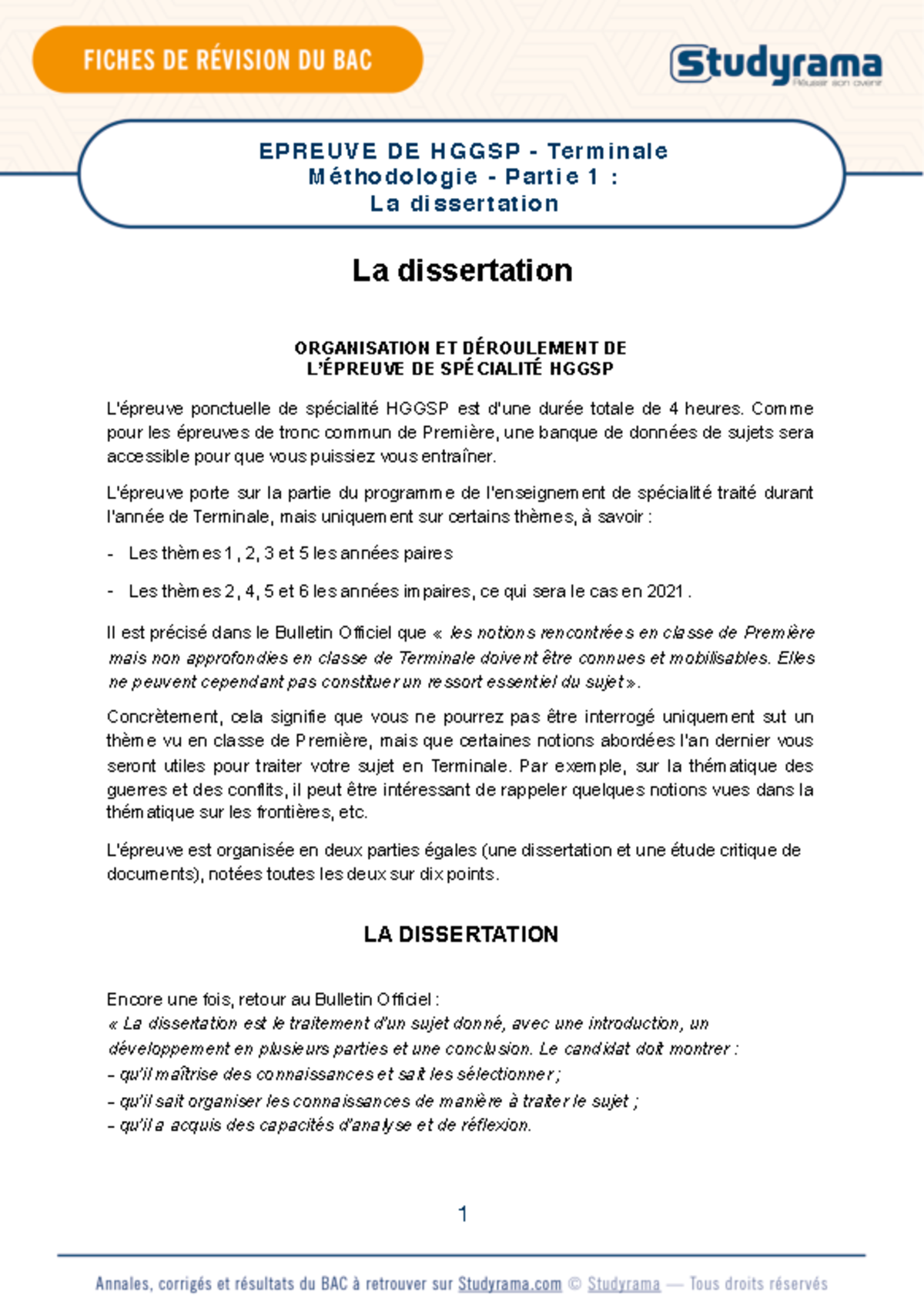 Fiche de revision Hggsp Terminale 2021 Methodologie Hggsp Partie 1 la ...
