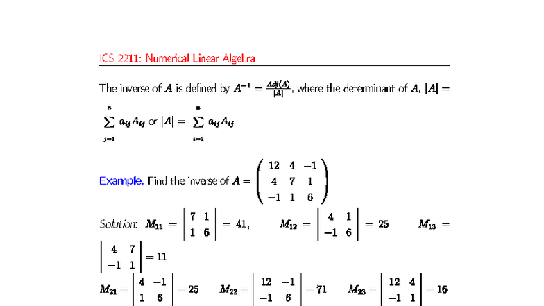 ICS 2211: Numerical Linear Algebra - Inverse of Matrices and Systems ...